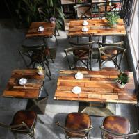 China Customized Retro Industrial Wooden Cafe Restaurant Table and Metal Leather Chair Set JL-4325 for sale