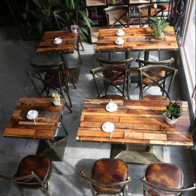 China Customized Retro Industrial Wooden Cafe Restaurant Table and Metal Leather Chair Set JL-4325 for sale