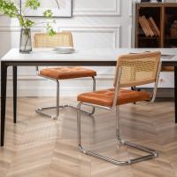China Modern Solid Wood Rattan Dining Chair with Stainless Steel Frame for Cafe Conference Use for sale