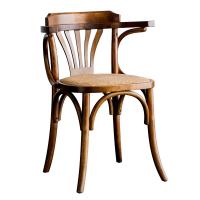 China Nordic Retro Rattan Dining Chair with Armrests for Small Apartment Modern Wood Leisure Seat for sale