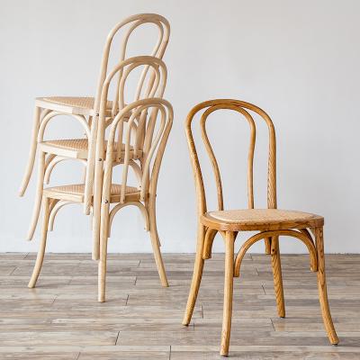 China Solid Wood Bentwood Dining Chairs Stackable Rattan Coffee Chairs for Restaurant Retro Style for sale