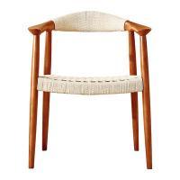 China Modern Restaurant Leisure Black Wood Rattan Dining Chair with Arm Weave Seat 2pcs for sale