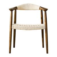 China Modern Restaurant Leisure Black Wood Rattan Dining Chair with Arm Weave Seat 2pcs for sale