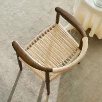 China Modern Restaurant Leisure Black Wood Rattan Dining Chair with Arm Weave Seat 2pcs for sale