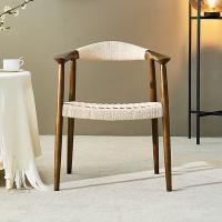 China Modern Restaurant Leisure Black Wood Rattan Dining Chair with Arm Weave Seat 2pcs for sale