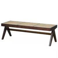 China Solid Wood Rattan Dining Chair Bench with Footstool Durable Natural Finish for Restaurant Cafe Use for sale