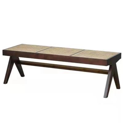 China Solid Wood Rattan Dining Chair Bench with Footstool Durable Natural Finish for Restaurant Cafe Use for sale