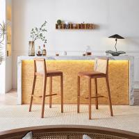 China Nordic Modern Solid Wood Handmade Rattan Bar Stool Seat Height 75cm for Coffee Shop for sale