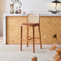 China Nordic Modern Solid Wood Handmade Rattan Bar Stool Seat Height 75cm for Coffee Shop for sale