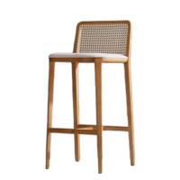 China Nordic Modern Solid Wood Handmade Rattan Bar Stool Seat Height 75cm for Coffee Shop for sale