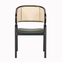 China Modern Nordic Dining Chair Solid Wood Frame Rattan Backrest PU Leather Seat Black for sale