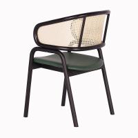 China Modern Nordic Dining Chair Solid Wood Frame Rattan Backrest PU Leather Seat Black for sale