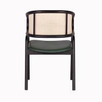 China Modern Nordic Dining Chair Solid Wood Frame Rattan Backrest PU Leather Seat Black for sale