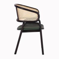 China Modern Nordic Dining Chair Solid Wood Frame Rattan Backrest PU Leather Seat Black for sale
