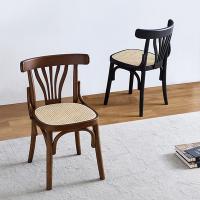 China Solid Wood Rattan Dining Chair with Cushion Comfortable Back Support for Restaurant Cafe for sale
