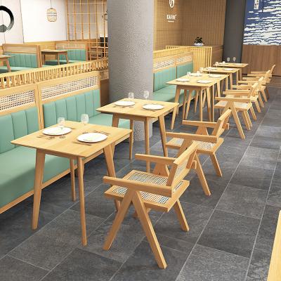 China Modern Restaurant Booth Seating Cafe Shop Dining Sets Solid Wood Rattan Sofa Chairs for sale