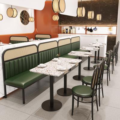 China Modern Woven Rattan Bench Sofa Restaurant Dining Booth Seating Set Custom Color for sale