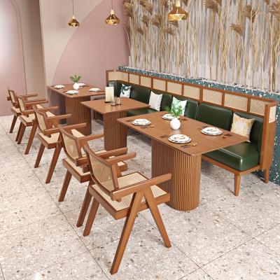 China Modern Rattan Sofa Booth with Solid Wood Frame PU Leather Seat for Restaurant Coffee Shop for sale