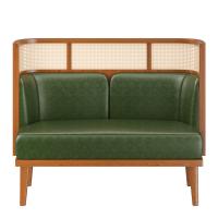 China Modern Rattan Sofa Booth with Solid Wood Frame PU Leather Seat for Restaurant Coffee Shop for sale