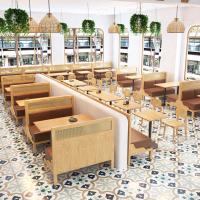 China Custom Woven Rattan Chair and Sofa Plywood Table Restaurant Cafe Set Modern for sale