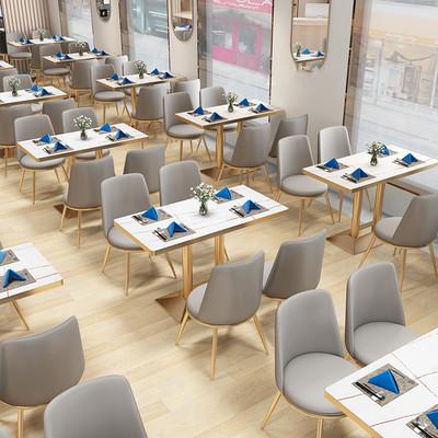China Modern Leather Dining Table and Metal Cafe Chair Set Custom Size Restaurant Furniture for sale