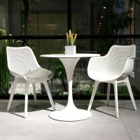 China Outdoor PP Plastic Armrest Chair and Coffee Table Set Gray White 56x60x80 cm for sale