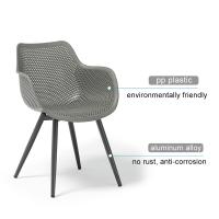 China Outdoor PP Plastic Armrest Chair and Coffee Table Set Gray White 56x60x80 cm for sale