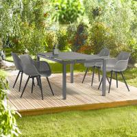 China Outdoor PP Plastic Armrest Chair and Coffee Table Set Gray White 56x60x80 cm for sale