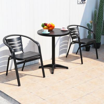 China Garden Eden Plastic Wood Outdoor Stackable Chair Set with Metal Frame Custom Size Black for sale