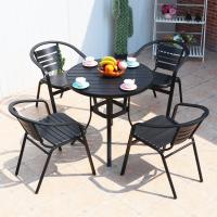China Garden Eden Plastic Wood Outdoor Stackable Chair Set with Metal Frame Custom Size Black for sale