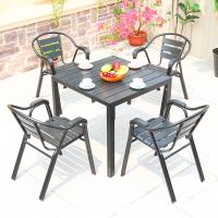 China Garden Eden Plastic Wood Outdoor Stackable Chair Set with Metal Frame Custom Size Black for sale