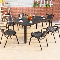 China Garden Eden Plastic Wood Outdoor Stackable Chair Set with Metal Frame Custom Size Black for sale