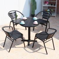 China Garden Eden Plastic Wood Outdoor Stackable Chair Set with Metal Frame Custom Size Black for sale