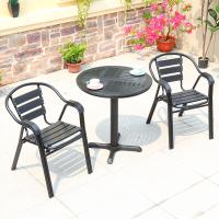 China Garden Eden Plastic Wood Outdoor Stackable Chair Set with Metal Frame Custom Size Black for sale