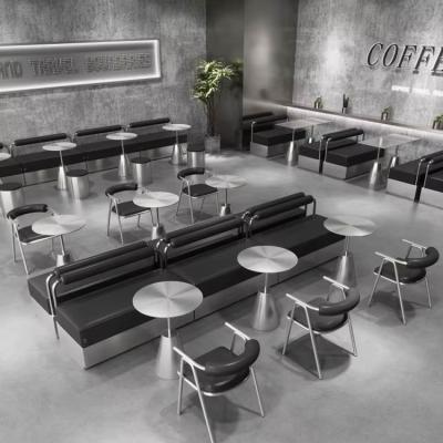 China Industrial Cafe Tables Chairs Wall-Mounted Deck Sofa Metal Frame 4 Seat Commercial Restaurant Furniture for sale