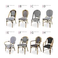 China French Bistro Outdoor Rattan Chair and Barstool Set PE Wicker Patio Furniture Aluminum Bamboo Finish for sale