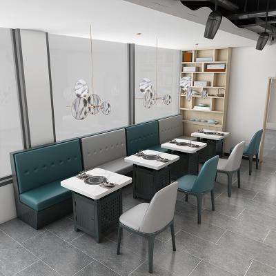 China Marble Hot Pot Table Set 120x45x105cm Restaurant Dining Furniture with Fabric Cover for sale