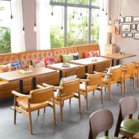China Customizable Solid Wood PU Leather Booth Seating for Restaurant Coffee Shop Dining Table Chair Set for sale
