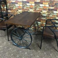 China Industrial Vintage Wrought Iron Wooden Retro Dining Table and Chairs Set for Restaurant Coffee Shop 4 Seats for sale