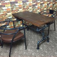 China Industrial Vintage Wrought Iron Wooden Retro Dining Table and Chairs Set for Restaurant Coffee Shop 4 Seats for sale