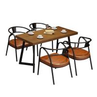 China Industrial Vintage Wrought Iron Wooden Retro Dining Table and Chairs Set for Restaurant Coffee Shop 4 Seats for sale