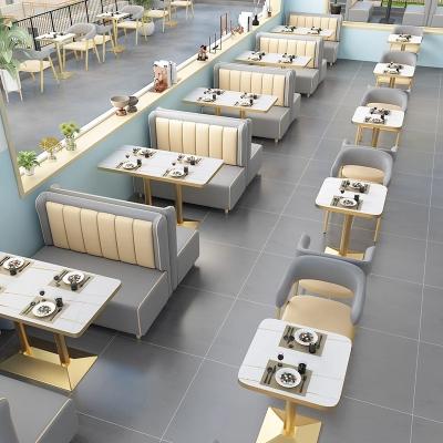 China Modern Restaurant Dining Table and Booth Sofa Set Wood PU Leather Custom Color for Coffee Shop for sale