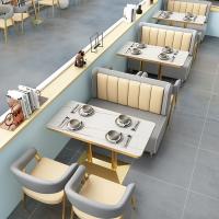 China Modern Restaurant Dining Table and Booth Sofa Set Wood PU Leather Custom Color for Coffee Shop for sale