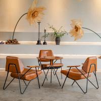 China Modern PU Leather Metal Coffee Shop Table and Chair Set for Restaurant Leisure Area for sale