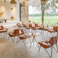 China Modern PU Leather Metal Coffee Shop Table and Chair Set for Restaurant Leisure Area for sale
