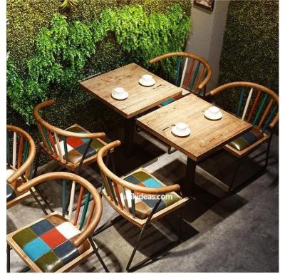 China American Retro Wooden Metal Dining Table and Chairs Set for Coffee Shop Restaurant 4 Seats for sale