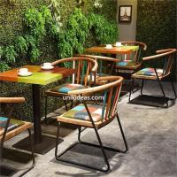 China American Retro Wooden Metal Dining Table and Chairs Set for Coffee Shop Restaurant 4 Seats for sale