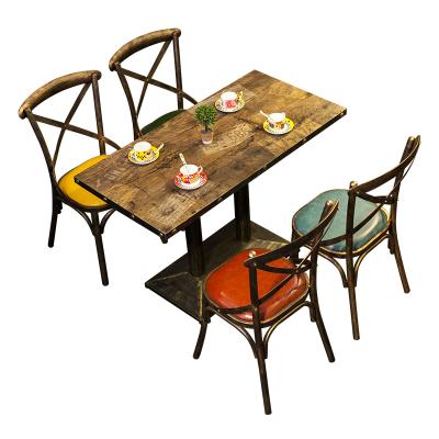 China Industrial Vintage Metal Cross Back Dining Chair and Table Set for Restaurant Coffee Shop for sale