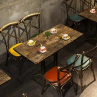China Industrial Vintage Metal Cross Back Dining Chair and Table Set for Restaurant Coffee Shop for sale
