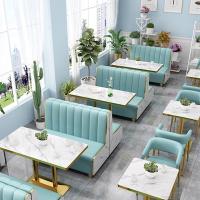 China Modern Light Luxury Fabric Sofa Booth Dining Table and Chairs Set for Restaurant Cafe for sale